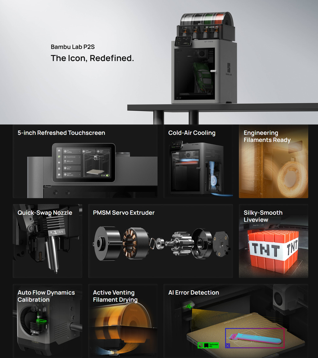 [Ready Stock] Bambu Lab P2S / P2S Combo, Enclosed Core XY 3D Printer ...