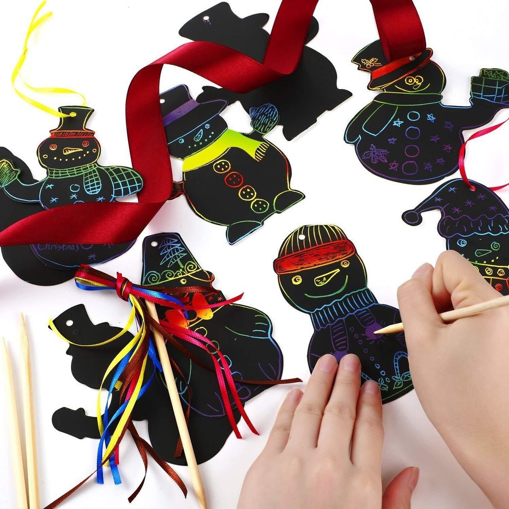 12Pcs Christmas Scratch Art Paper DIY Drawing Craft For Kids Rainbow ...