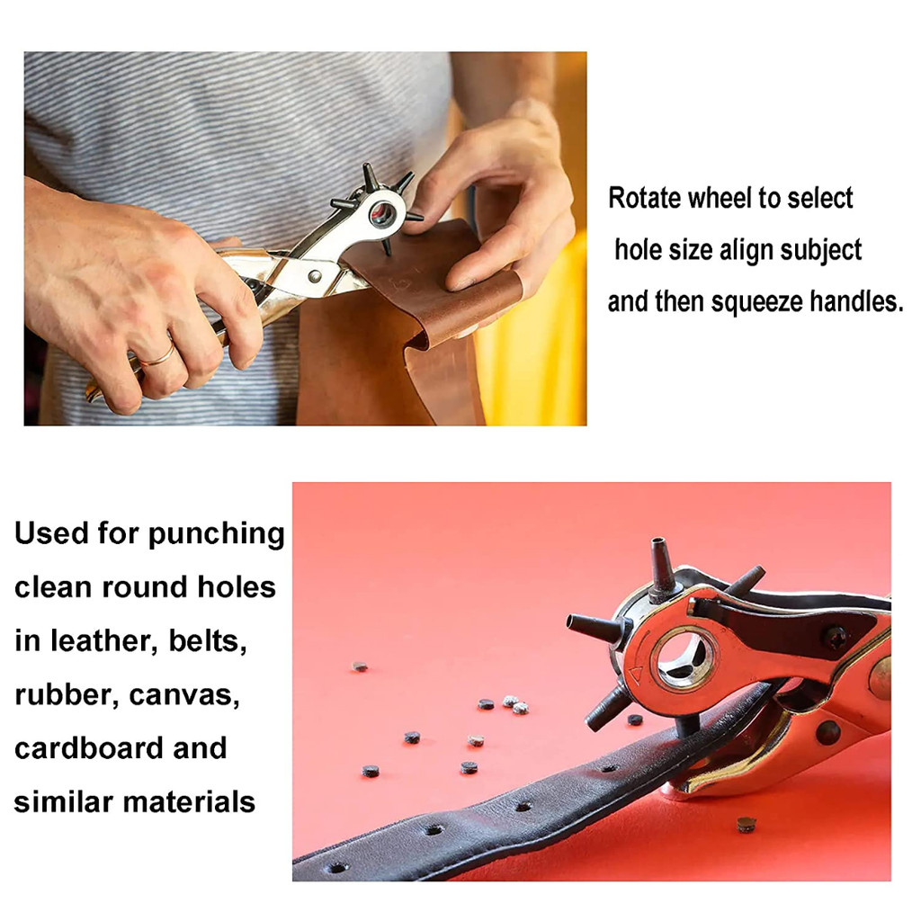 9" Heavy Duty 6-Size Revolving Leather Hole Punch – Durable Hand ...