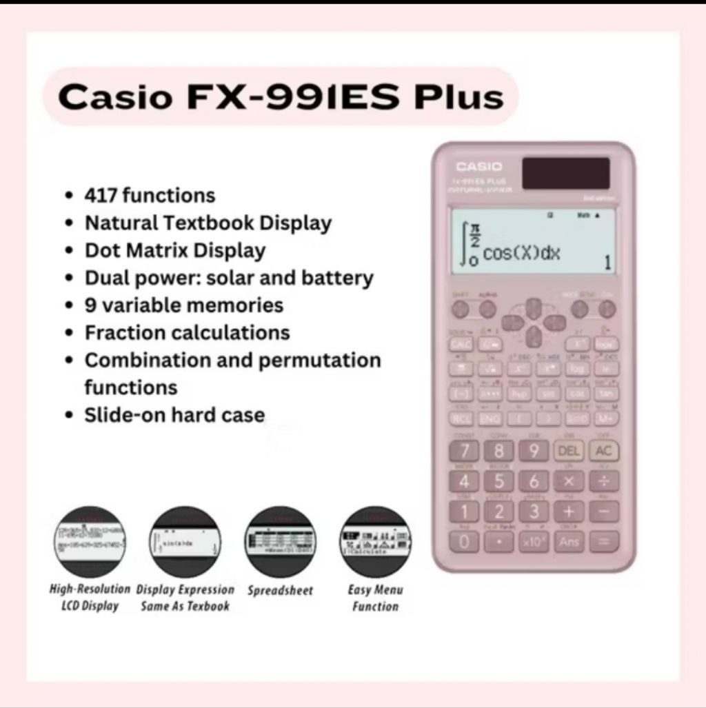 CASIO FX-991ES Scientific Calculator Plus Solar Portable Rechargeable ...