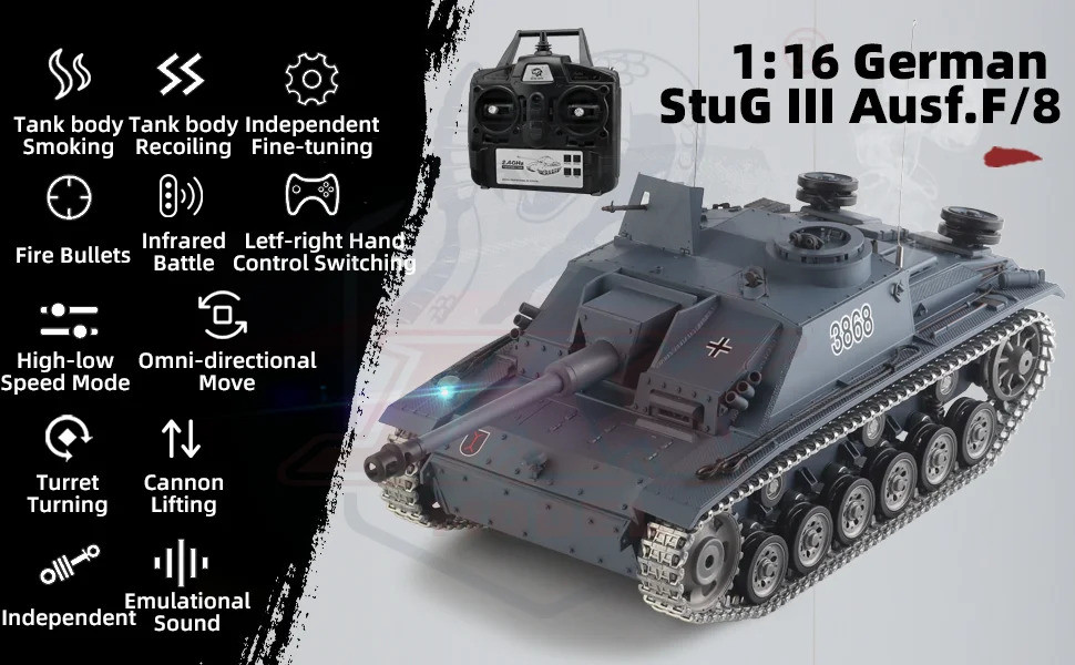 Henglong 1/16 7.0 Rc Tank German StuG III F/8 tank model HL 3868(Metal ...