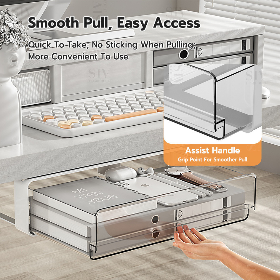 Petistorage Under Desk Transparent Pull-Out Drawer – Hidden Storage for ...