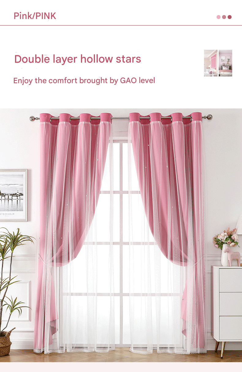 Lace Double-layer Hollow Star Blackout Curtains, Simple Perforated ...