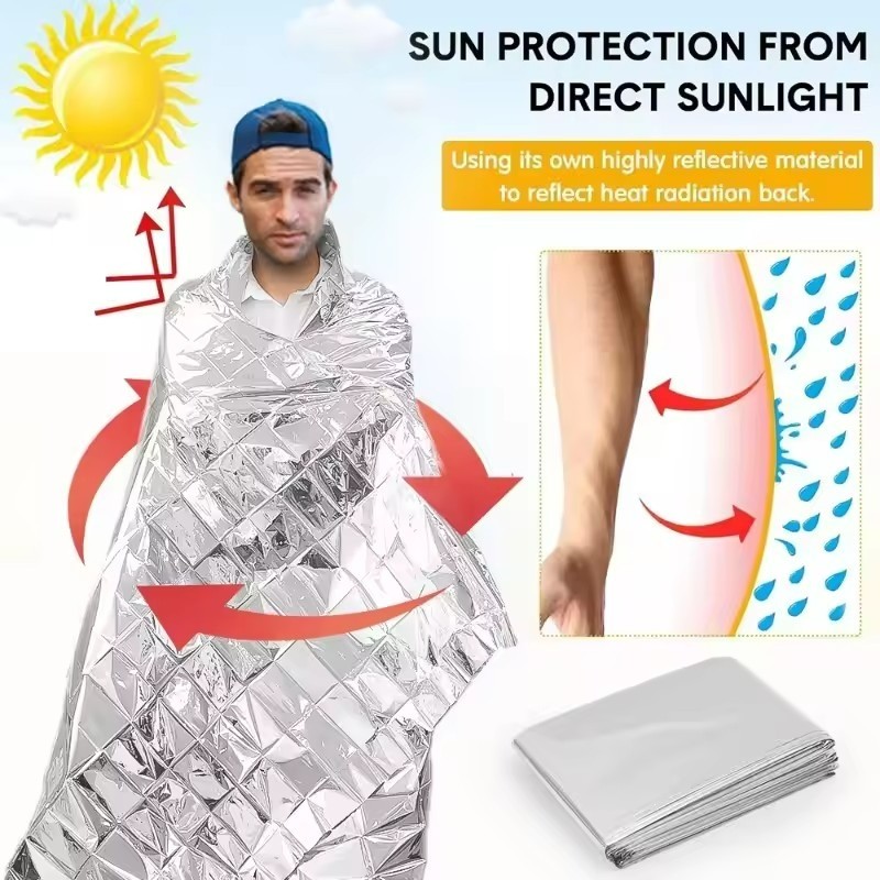 Emergency Survival Thermal Blanket Cold Wind Protection, Reflective PET ...