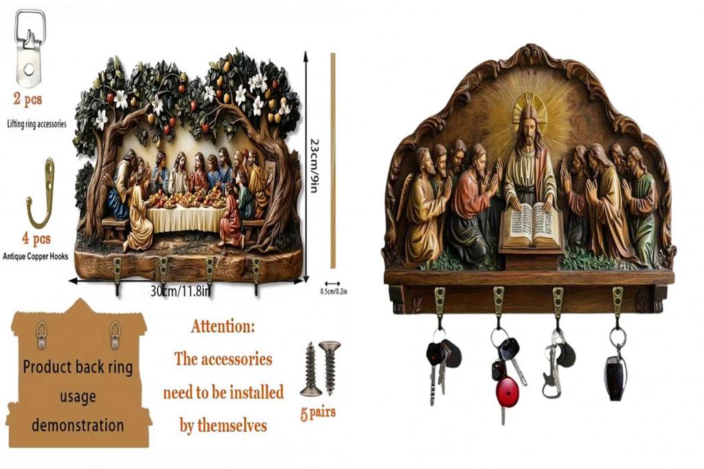 ivodiank Jesus-themed Key Holder Wall Mount Key Holder Handcrafted ...