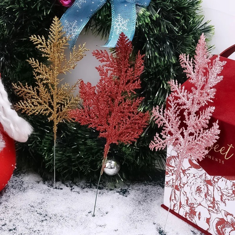 2/5PCS Christmas Cedar Leaf Flock Pine Needle Branch Snow Pine Plants ...