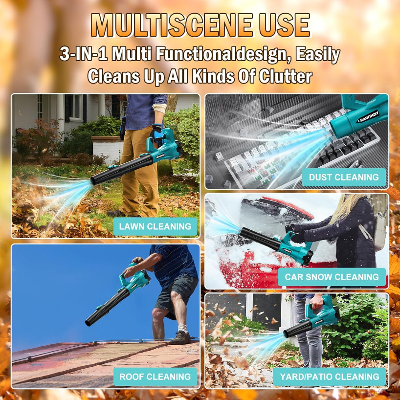 6 Speeds Brushless Leaf Blower Cordless Handheld Electric Dust ...