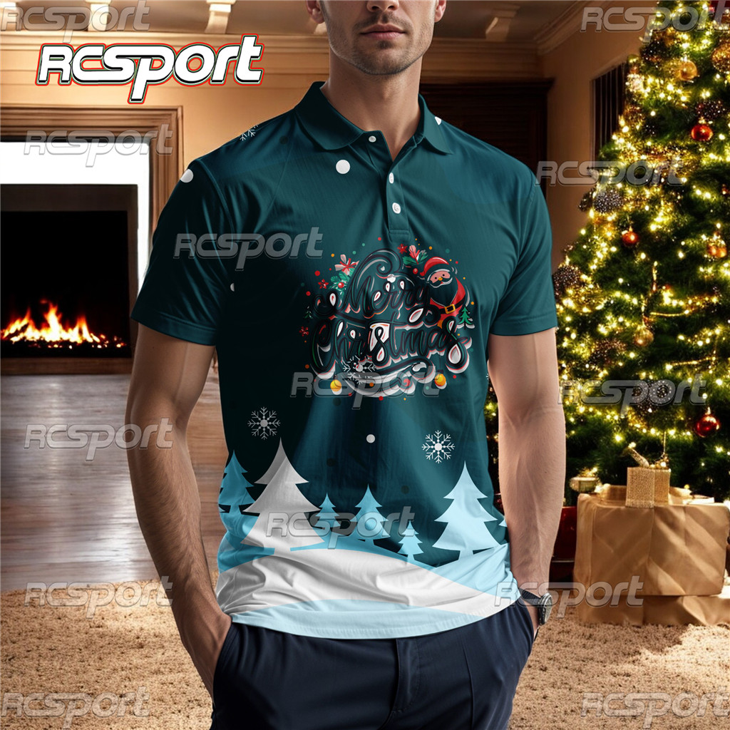 【MERRY CHRISTMAS】 NEW CHRISTMAS COLLAR BUTTON UP MEN'S WOMEN'S POLO ...