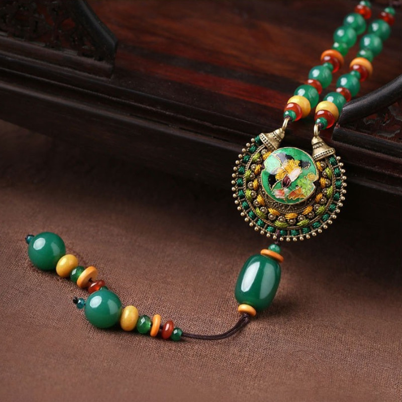 Retro Ethnic Style Agate Crescent Pendant Long Necklace New Chinese ...