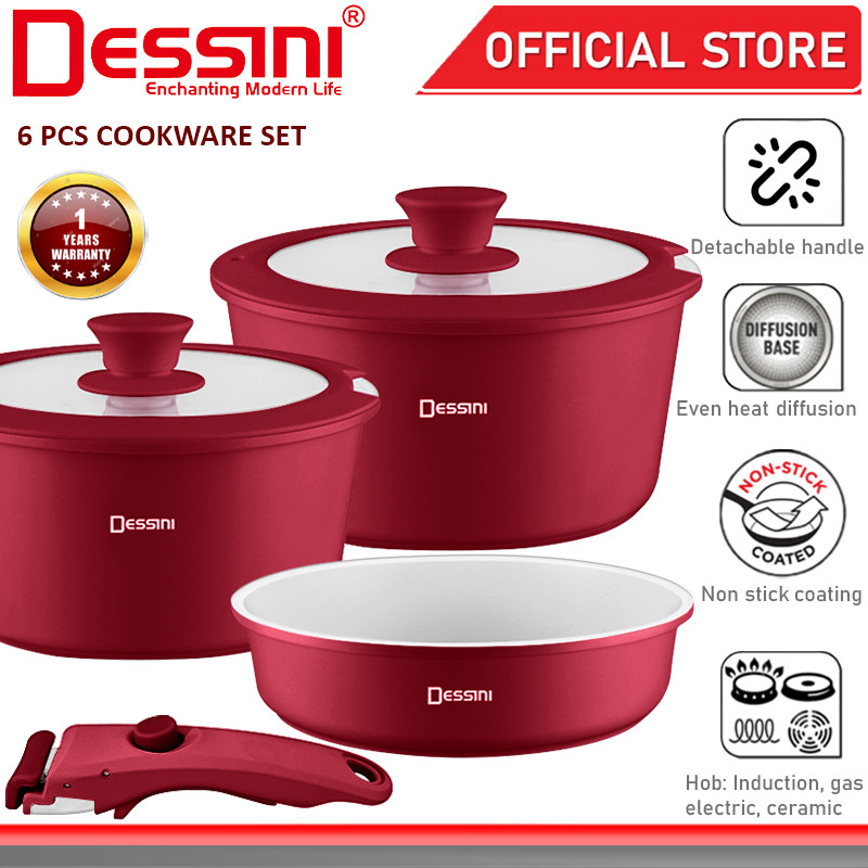 DESSINI ITALY i-Romanzo 6 PCS Detachable Handle Induction Casserole Pot ...
