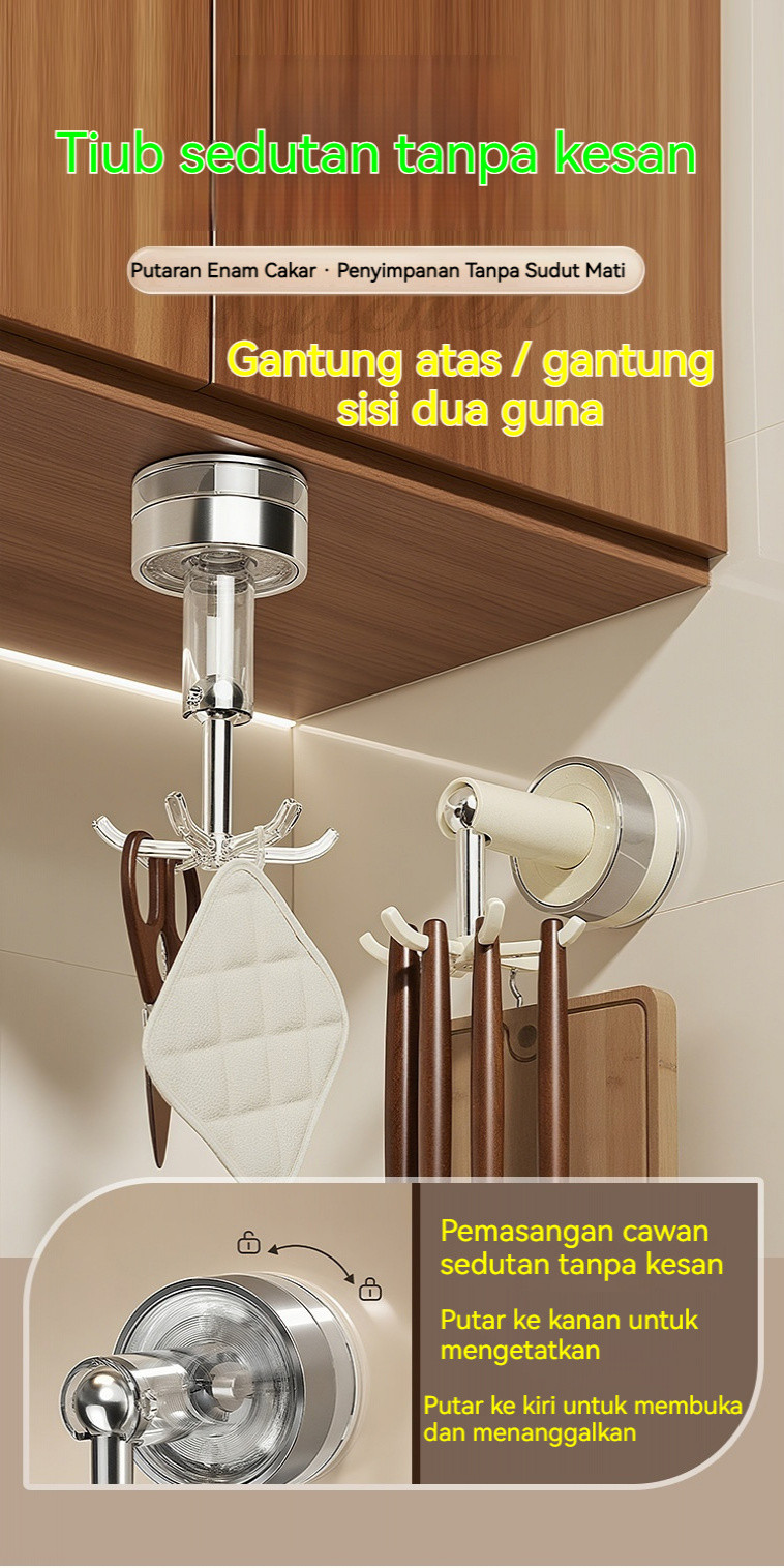 6-Claw Rotating Kitchen Vacuum Hook | Kale and Pot | 5 kg Load-Bearing ...