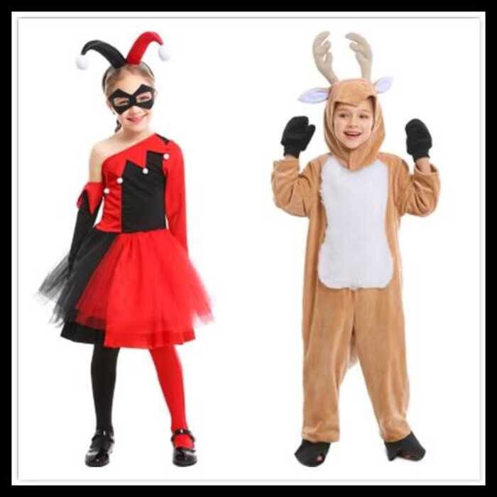 Boys Christmas Reindeer Elk Deer Costume Girls Harley Quinn Clown ...