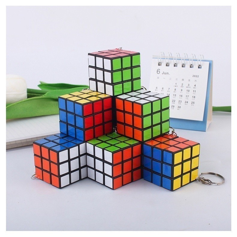 Mainan Puzzle Kiub Kunci 3D Mini Rubik Magic Puzzle Cube Pendant ...