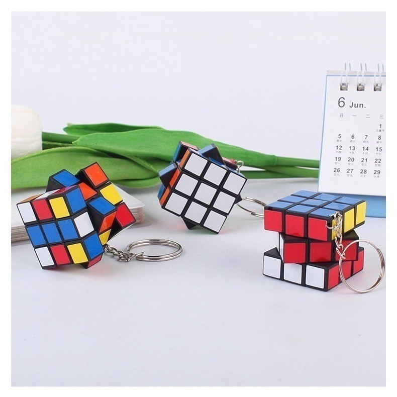 Mainan Puzzle Kiub Kunci 3D Mini Rubik Magic Puzzle Cube Pendant ...