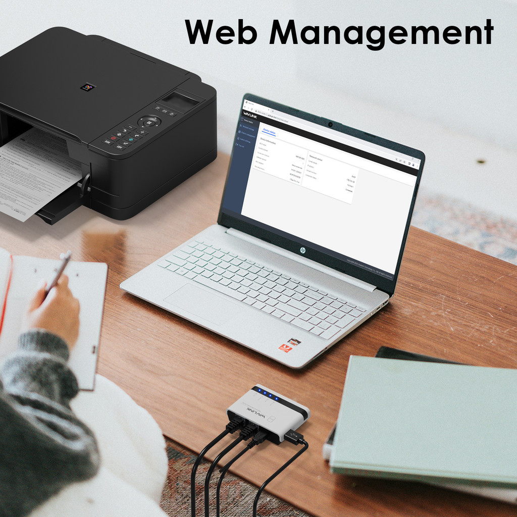 WAVLINK Wireless Print Server With USB 2.0 Port Printer Sharing Switch ...