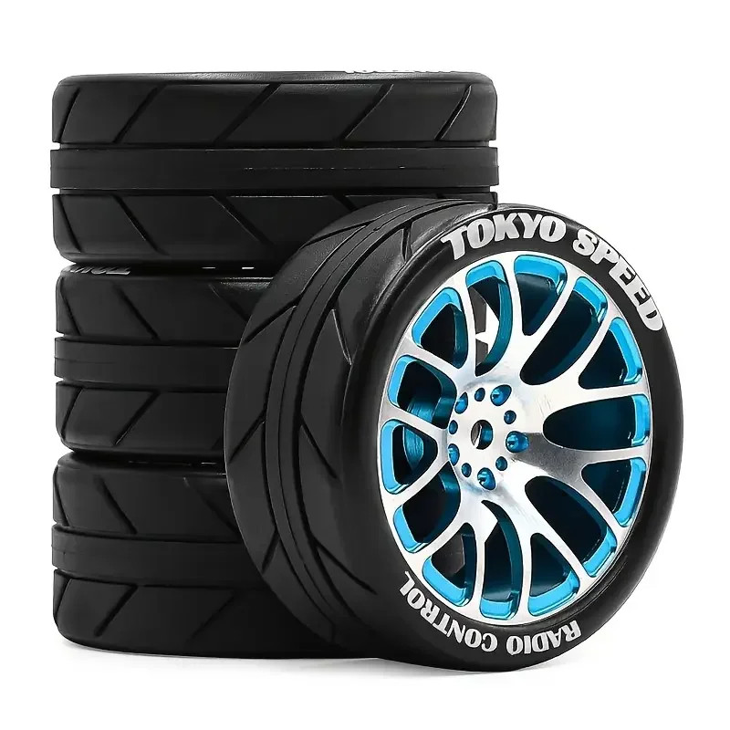 1/10 RC Racing Wheels & Tires Set - 12mm Hex Metal Rims for Tamiya TT01 ...