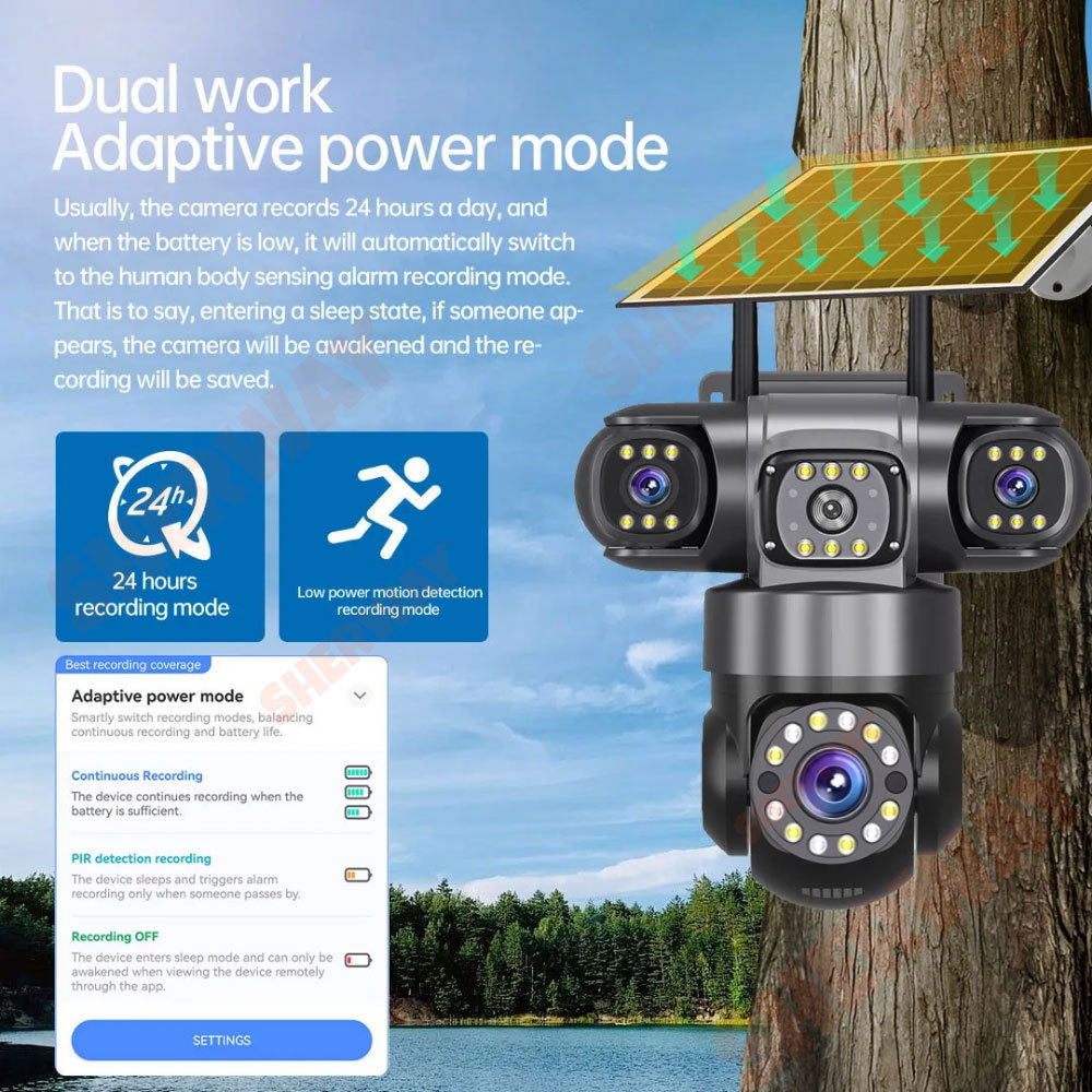 10K 4G Solar Security IP Camera Outdoor 4 Lens 4 Screen 16X Zoom PIR ...