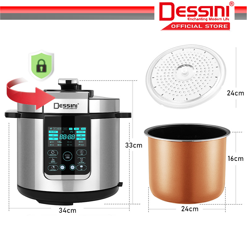 DESSINI ITALY 14 IN 1 Electric Digital Pressure Cooker Non-stick Inner ...