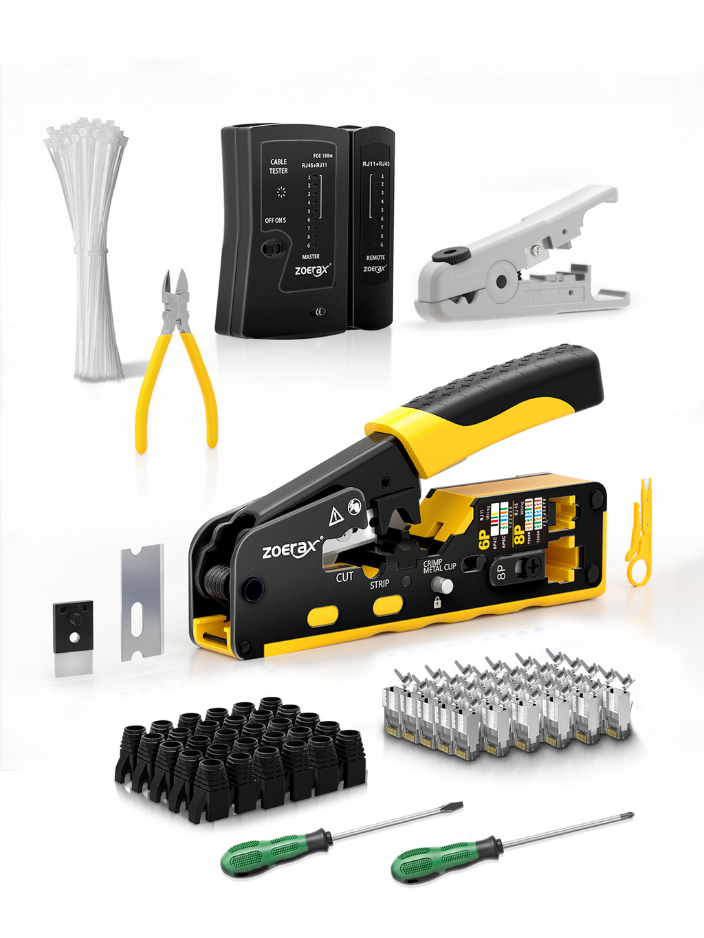 ZoeRax Cat7 Cat6A RJ45 Crimping Tool Kit with Pass-Through RJ45 Crimper ...