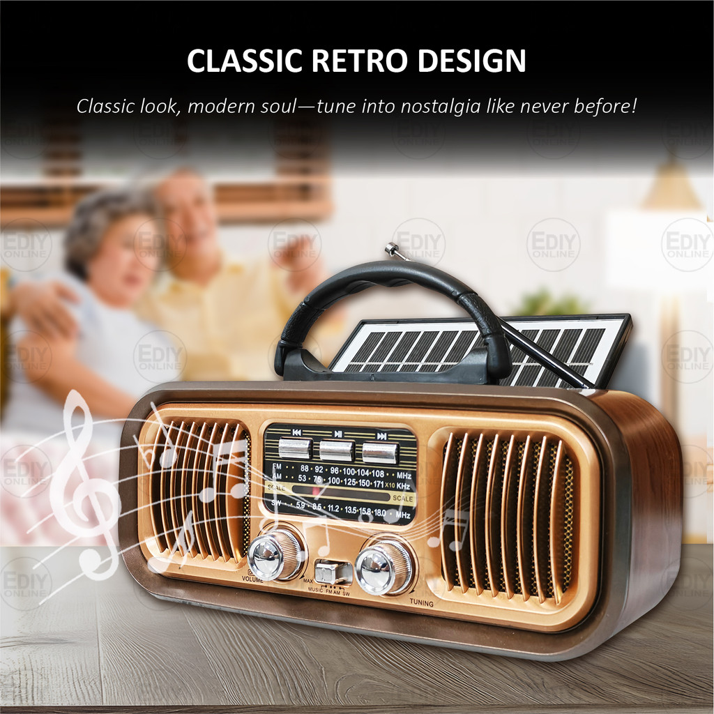 Solar Powered Rechargeable Radio FM AM SW Bluetooth USB TF Speaker Audio MP3 Player 收音机 Old ...