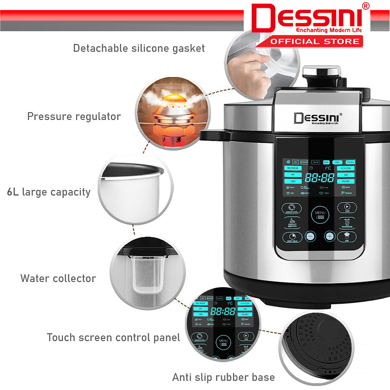 DESSINI ITALY 14 IN 1 Electric Digital Pressure Cooker Non-stick Inner ...