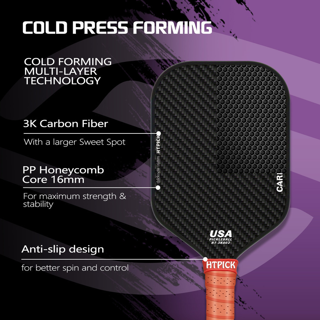 HT-PICK 3K002 3K Carbon Fiber Pickleball Paddle 16mm Cold-Press ...