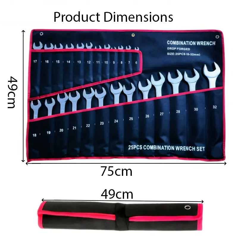 Sancy 25pcs (6–32mm) Raised Rib Combination Wrench Set With Roll Up ...