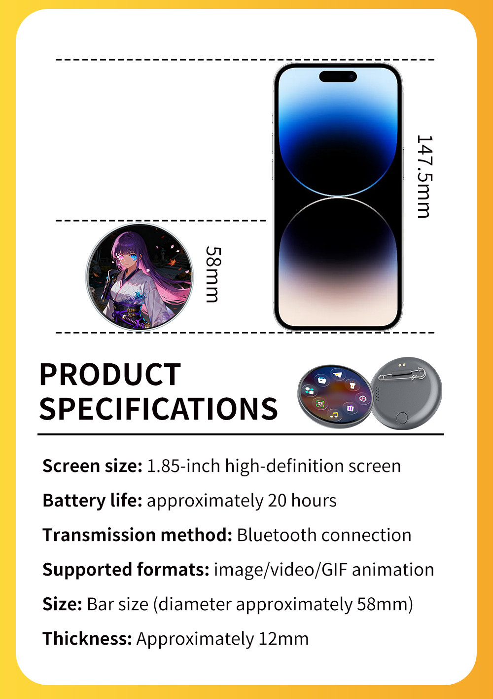 Electronic Badge Bluetooth Wearable DIY Anime Digital Badge, App ...
