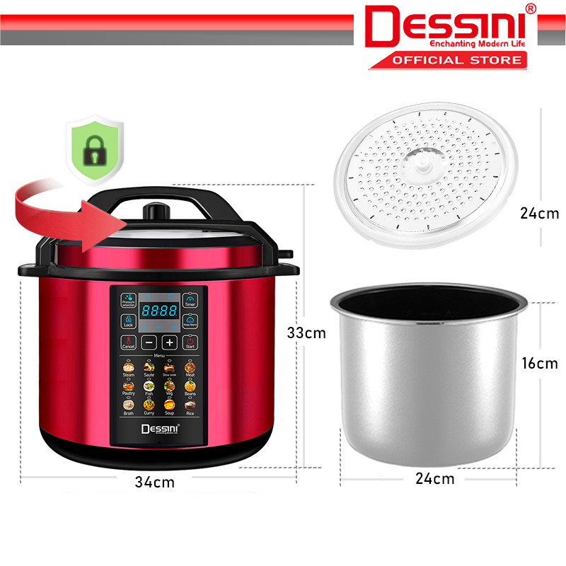 DESSINI ITALY 12 IN 1 Electric Digital Pressure Cooker Non-stick Inner ...
