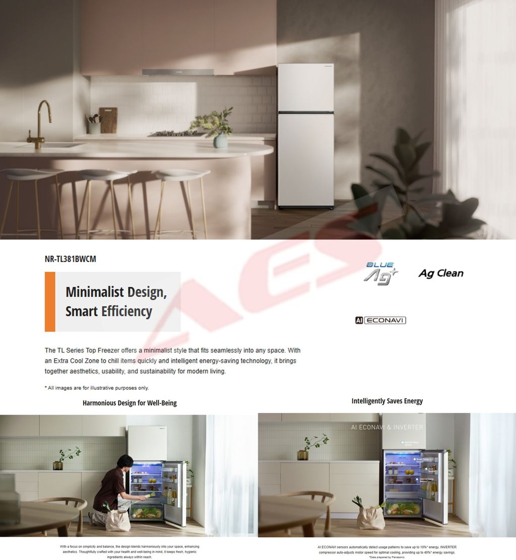 PANASONIC 🥫 NR-TL381BWCM 4⭐ 395L Peti Sejuk 2 Pintu AI ECONAVI, Blue AG ...