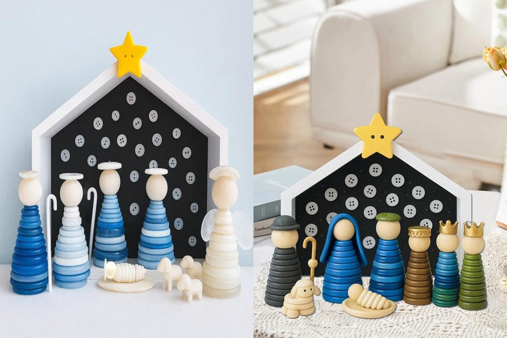 [VM] Diy Nativity Scene Colorful Button Decorations Handmade Christmas ...