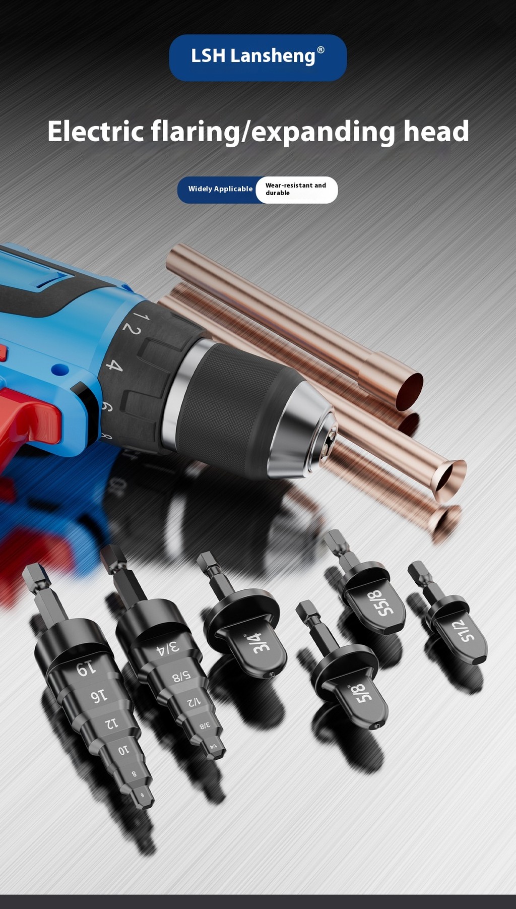 6-in-1 Copper Tube Flaring Drill Bit Set, Electric Tube Expander Tool ...