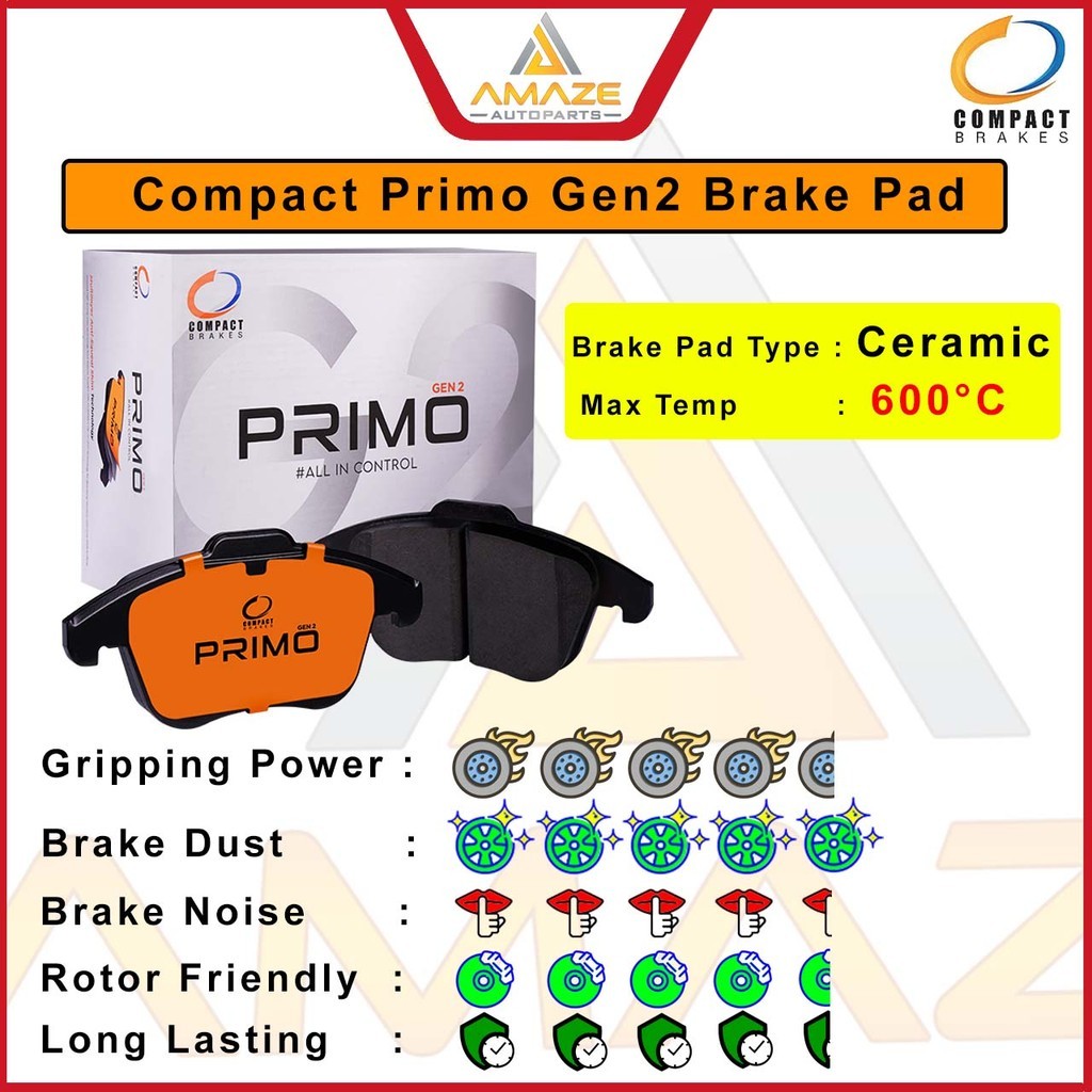 Compact (Premium II / Primo Gen2) Ceramic Brake Pad for Perodua Bezza ...