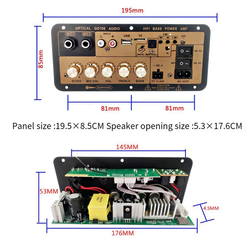 dual-voltage amplifier motherboard 12V/24V with display card Bluetooth ...