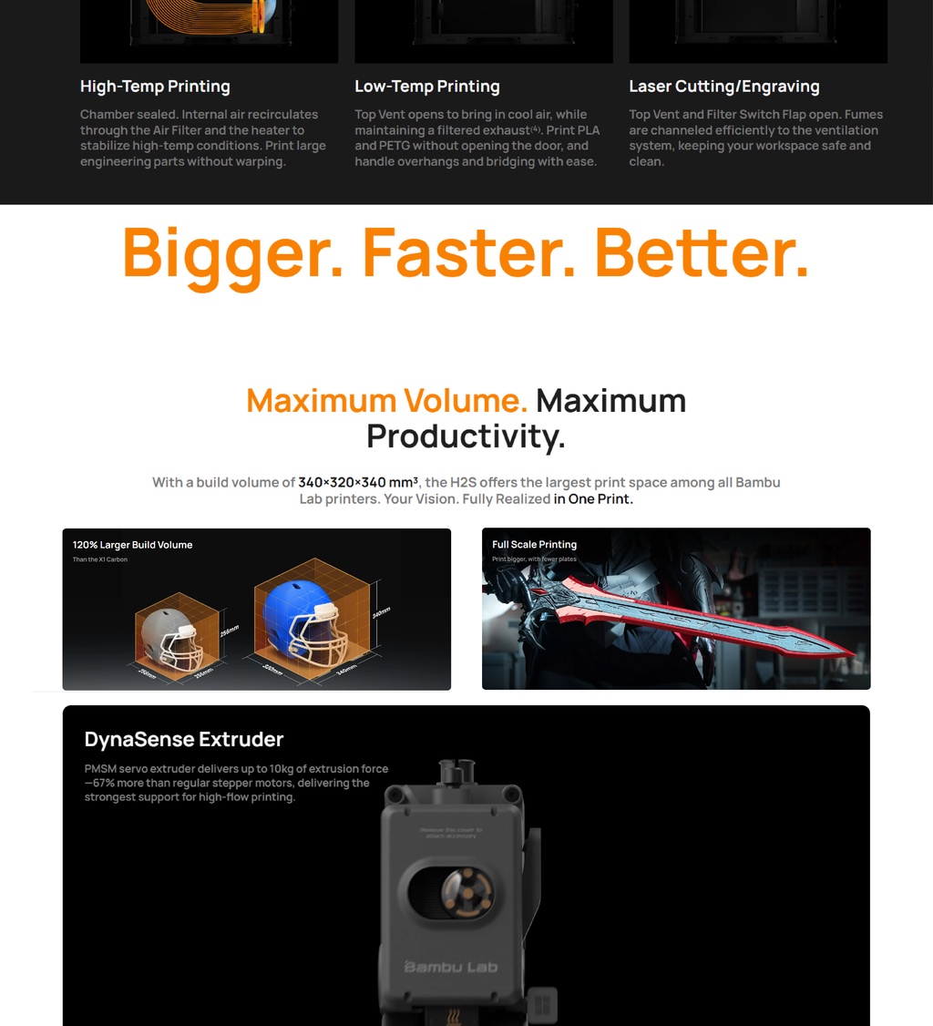 Bambu Lab H2S Series Large Build Volume / AI Detection / Faster Print ...