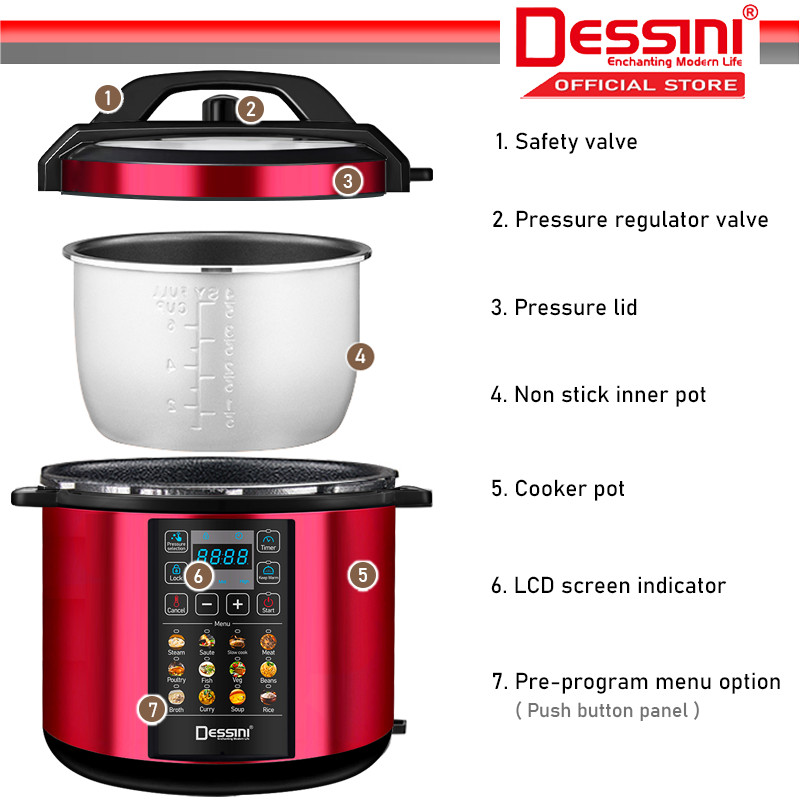 DESSINI ITALY 12 IN 1 Electric Digital Pressure Cooker Non-stick Inner ...