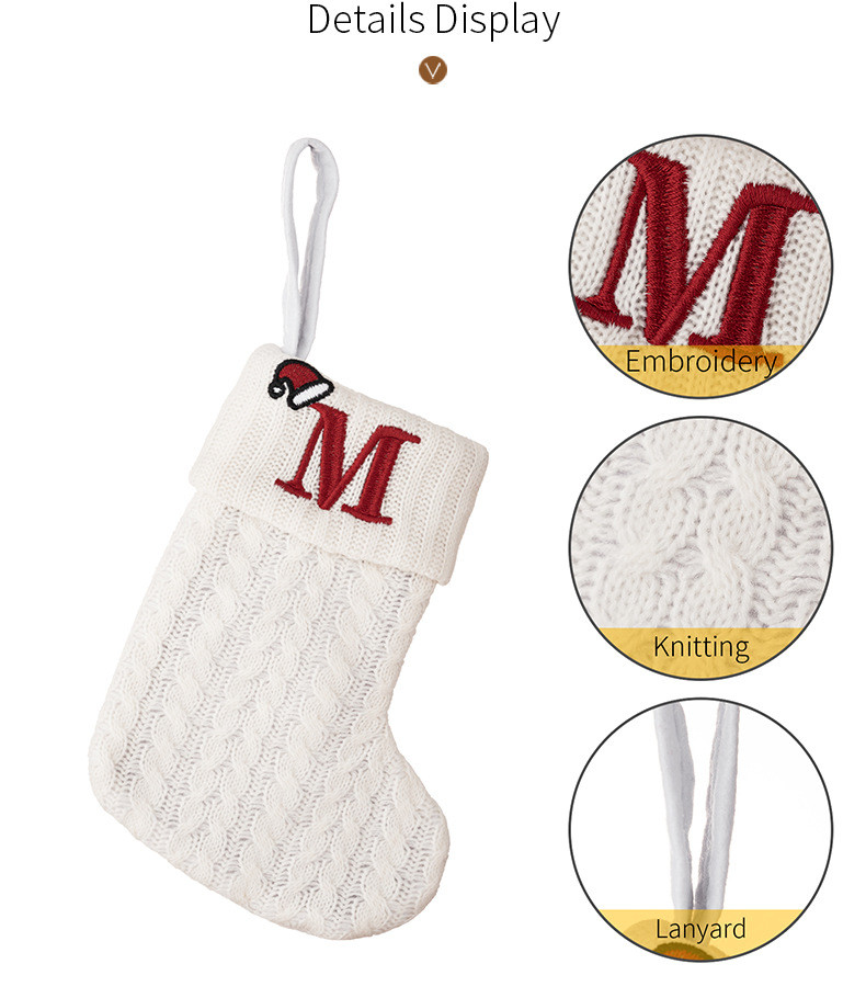 White Christmas Stocking｜Embroidered Alphabet Wool Sock｜Tree Hanging ...