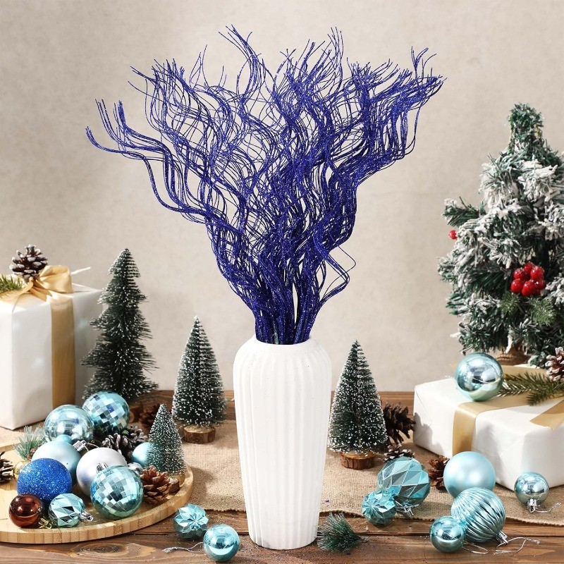Blue 17 Inch Christmas Glitter Curly Ting Ting Branches Sticks Stems ...