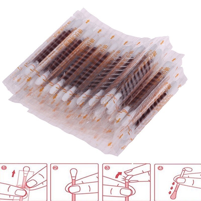 50PCS Disposable Medical Iodophor & Alcohol Swabs Cotton Swabs Portable ...