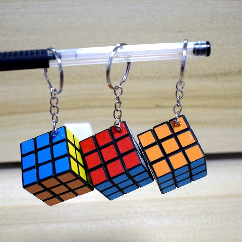 Mainan Puzzle Kiub Kunci 3D Mini Rubik Magic Puzzle Cube Pendant ...