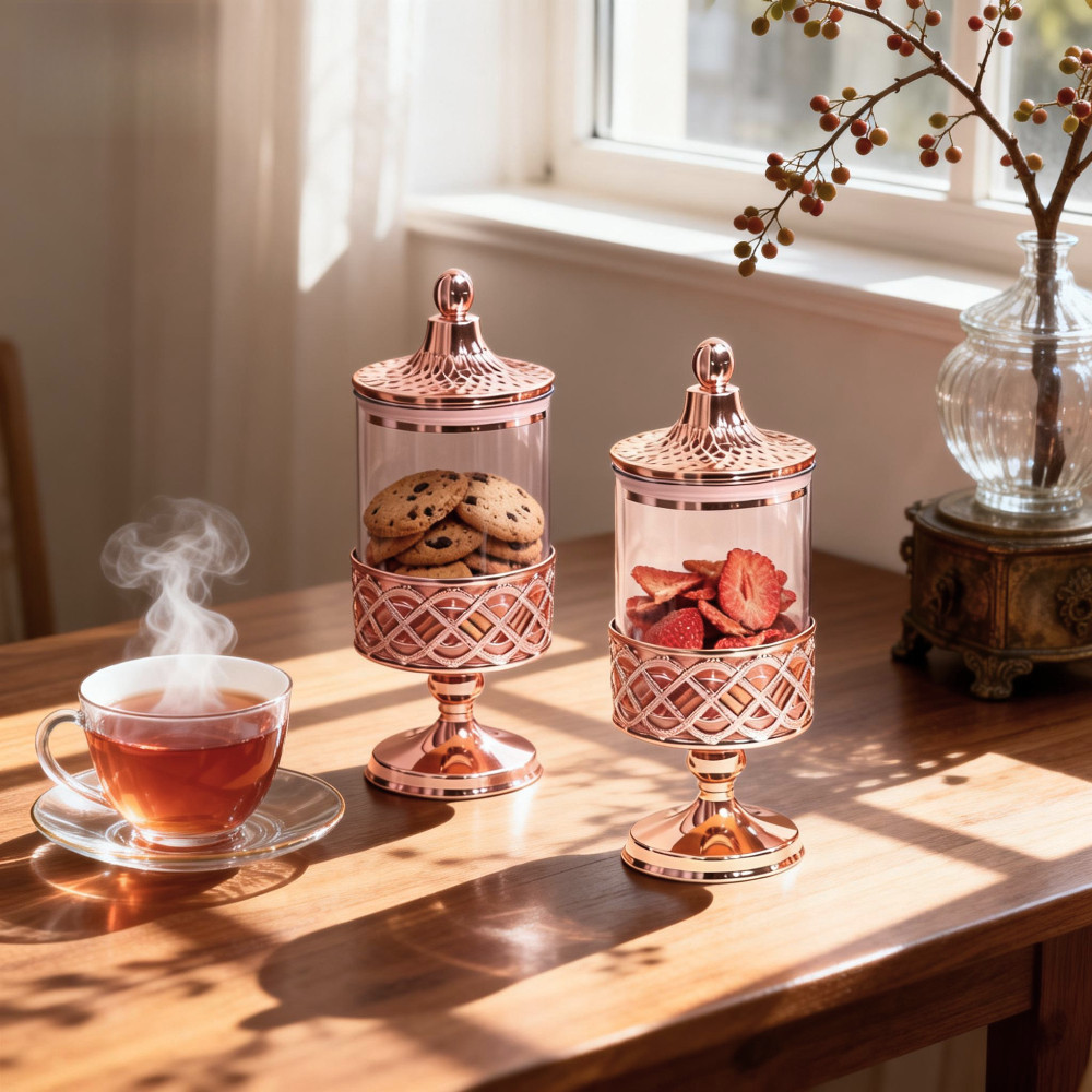 Locaupin RAYA Festive Sealed Food Storage Jar with Stand | Gold & Rose ...