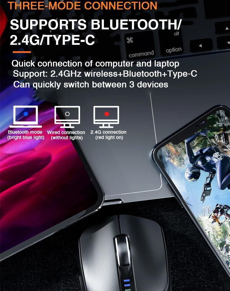AULA SC580 Gaming Mouse Tri-Mode 2.4G/BT5/USB-C 10000 DPI Rechargeable ...