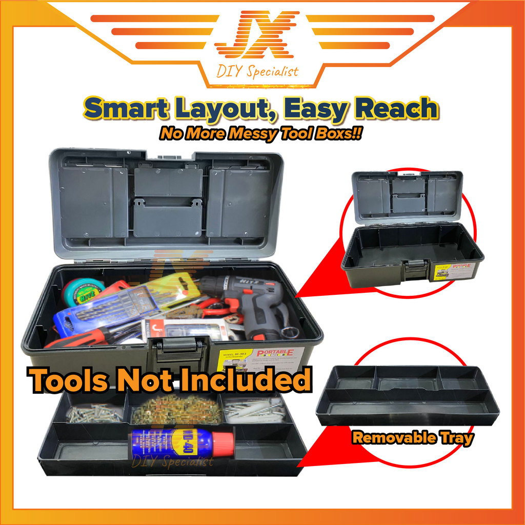 Heavy Duty Hard Plastic Multi Purpose Hardware Tool Storage Box Kotak ...