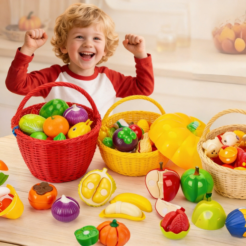 59Pcs Cutting Fruit Vegetable Toy with Apple Storage Box Kids Pretend ...