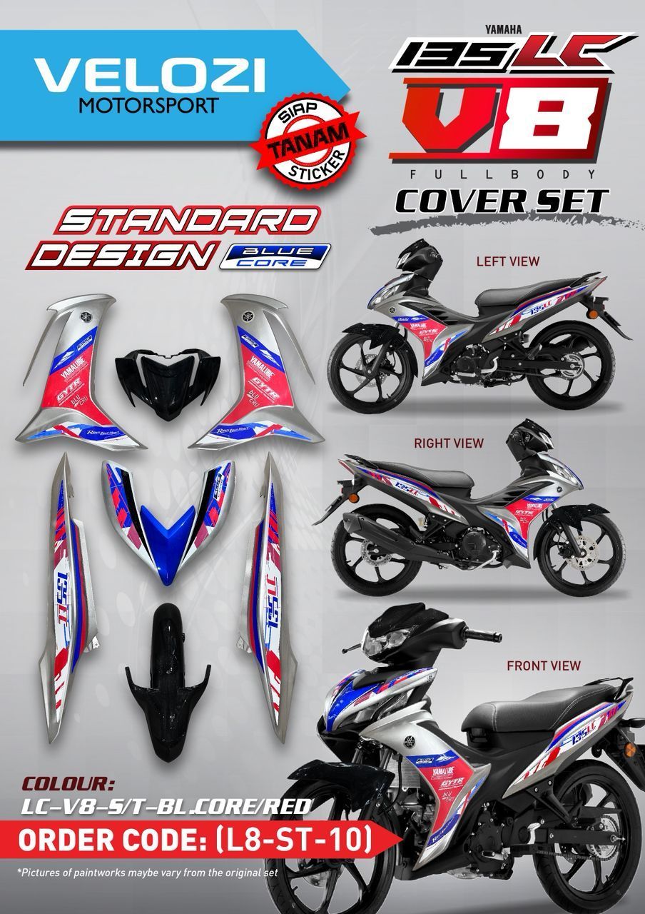 VELOZI YAMAHA LC V8 FI COVER SET ( BLUE CORE SERIES ) SIAP TANAM ...
