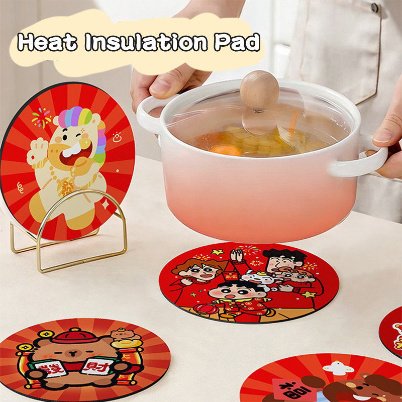 2026 New Year Cartoon Placemats Red Round Heat-Resistant Mat Cute ...