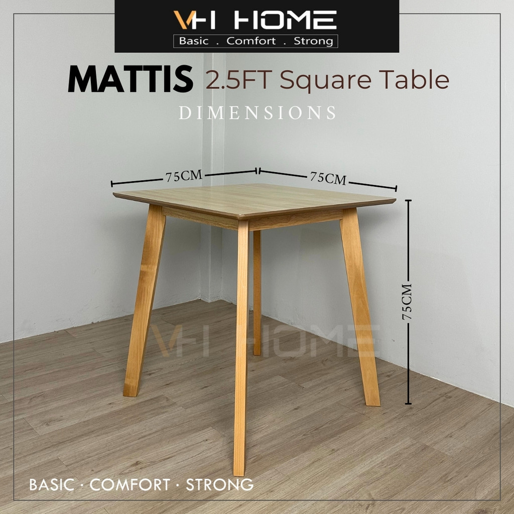 VH MATTIS 2.5ft Square Dining Set 1+2 Chair Dining Table 75x75cm Rattan ...