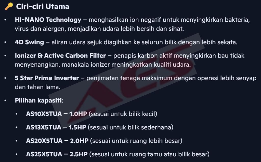 Hisense 5⭐ 2.5HP 2.0HP 1.5HP 1.0HP HI-NANO Penyaman Udara Inverter 4D ...