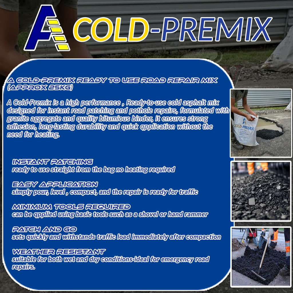 Cold Premix Asphalt 25kg Bag for Pothole Patching and Road Repairs ...