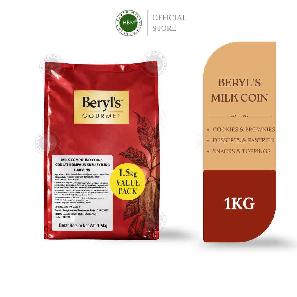 Beryls Chocolate Compound Coins Milk/Dark Coin/White 1kg/500g /Coklat ...